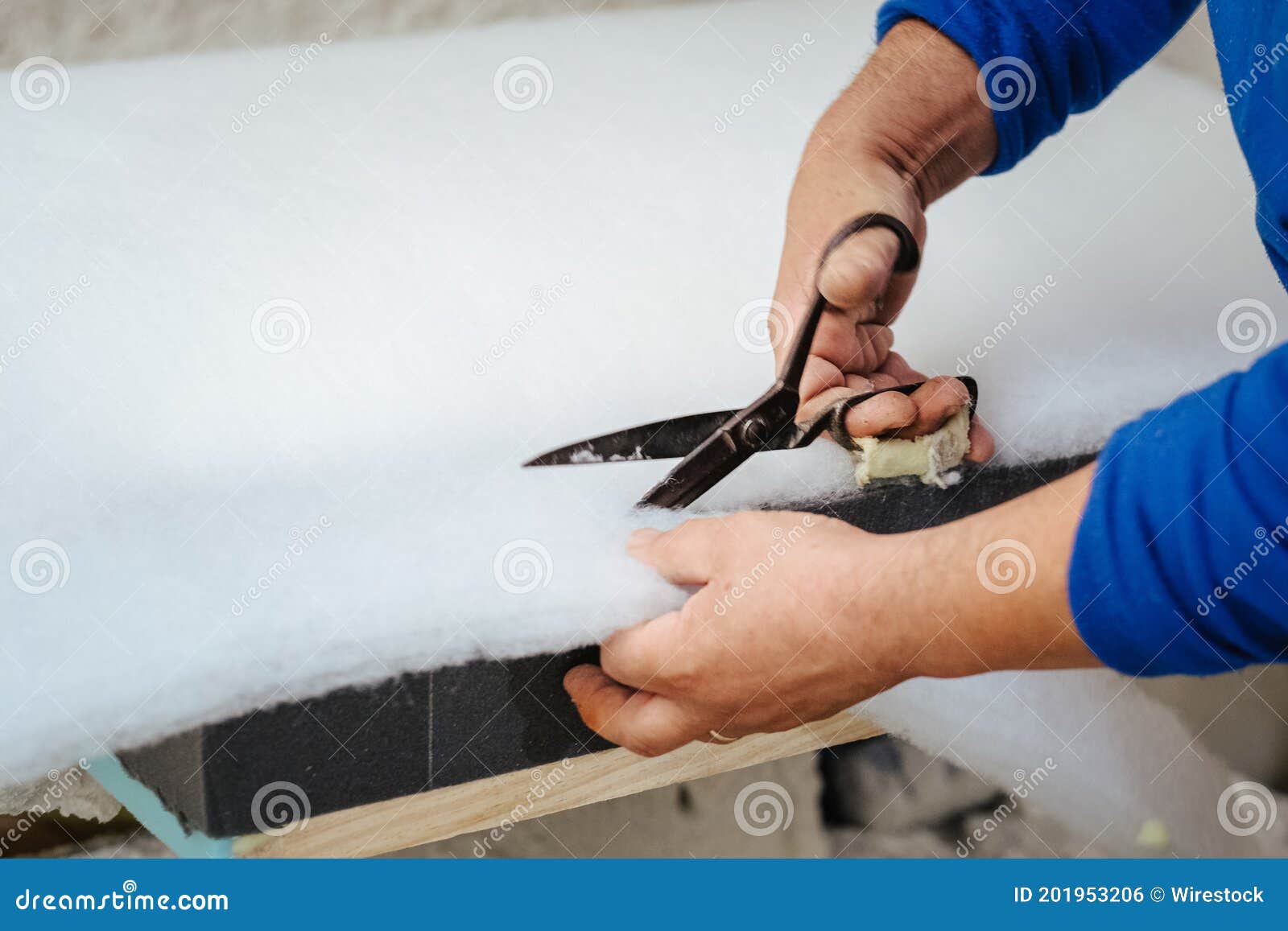 Furniture Maker Cutting a Sofa Padding Stock Photo - Image of padding ...