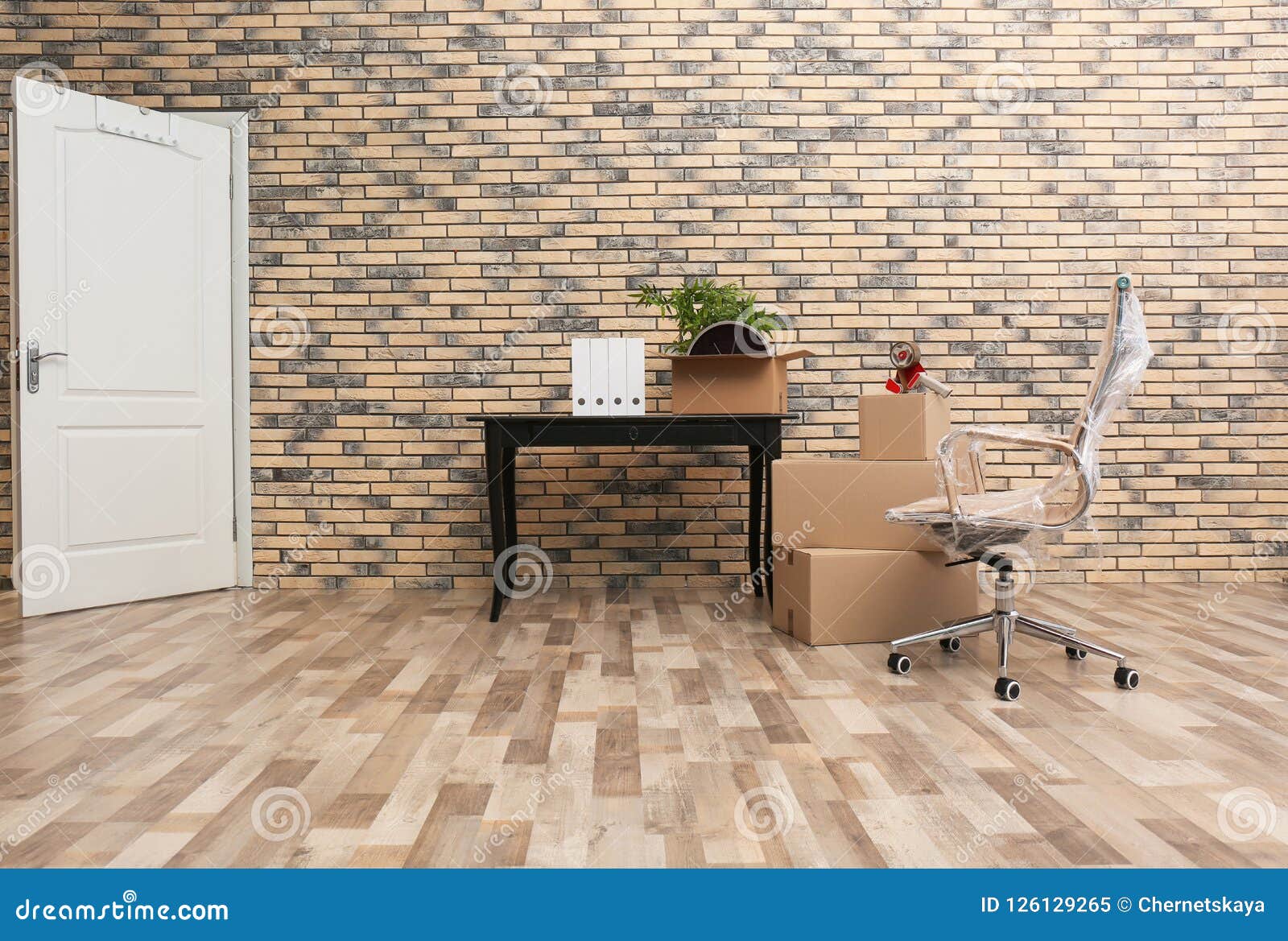 Furniture and Moving Boxes in Office Stock Image - Image of empty ...