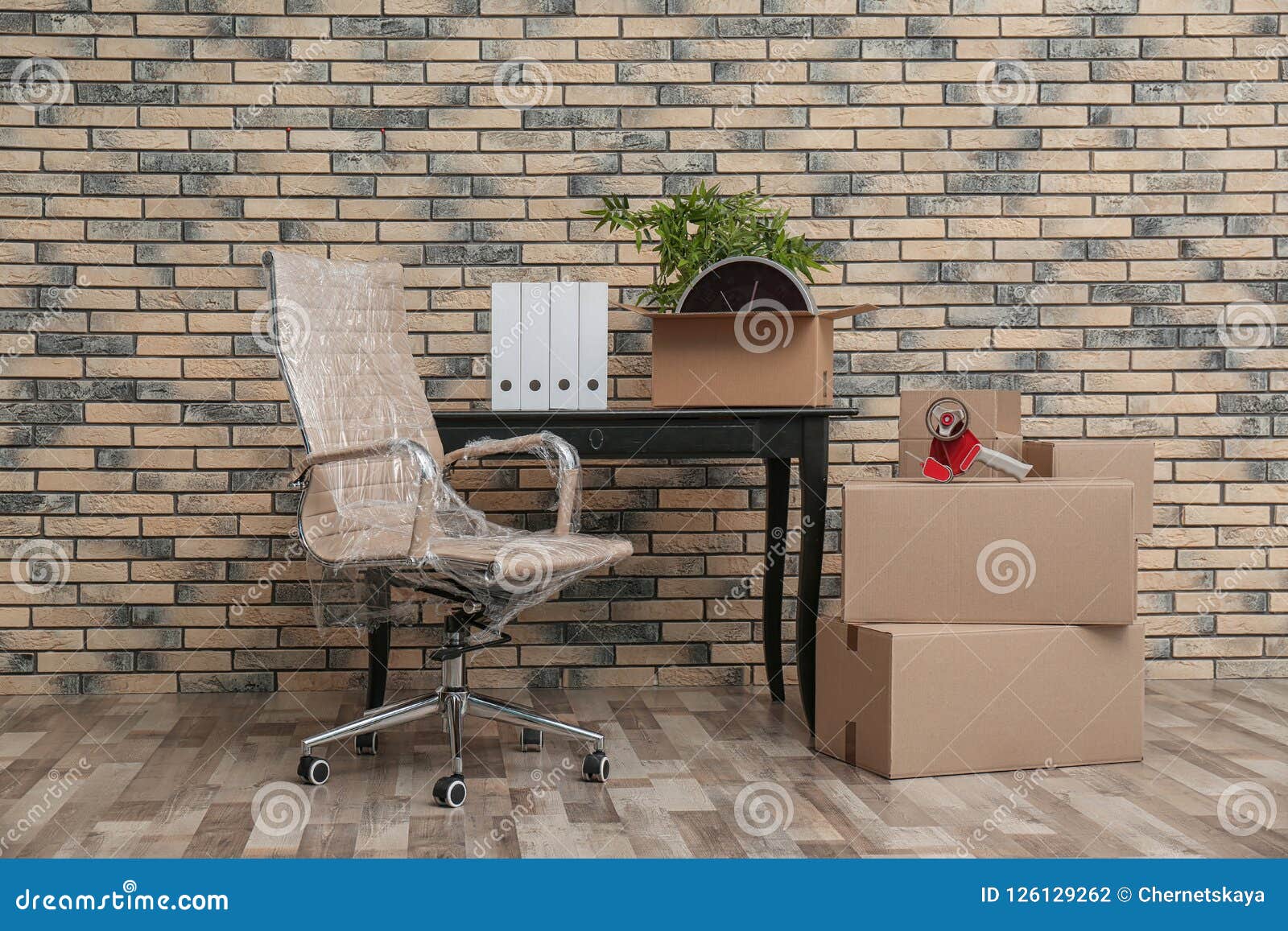 Furniture and Moving Boxes in Office Stock Photo - Image of armchair ...