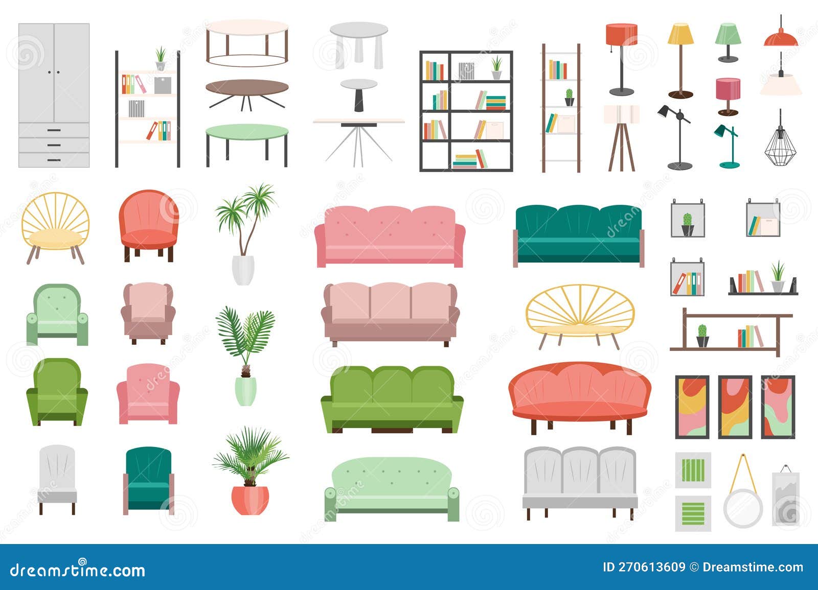 Furniture Set Graphic Elements in Flat Design. Vector Illustration ...