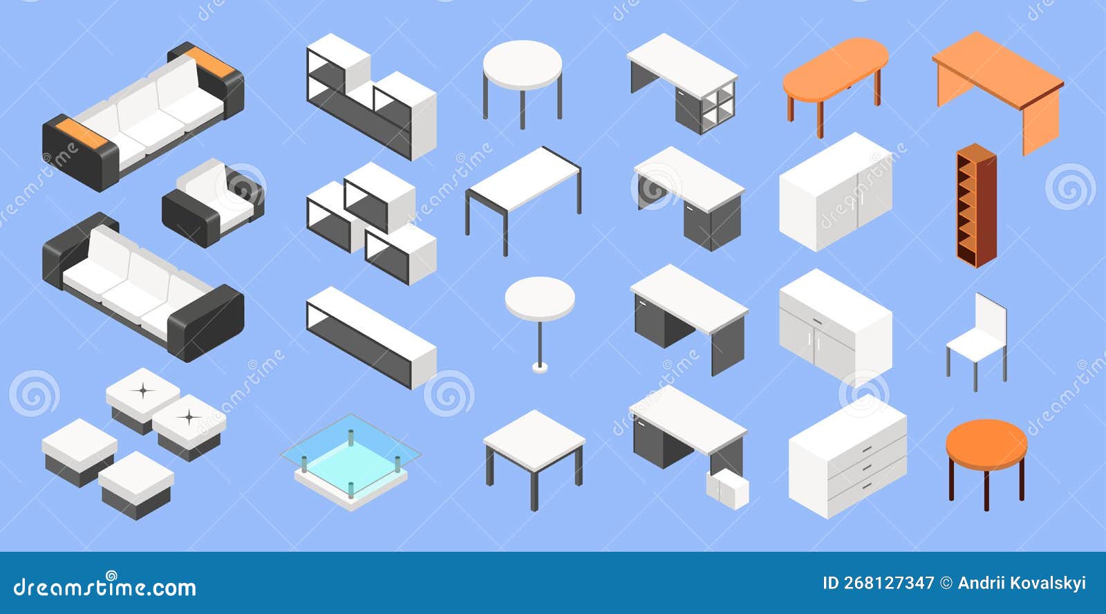 Furniture Set. Isometric Set of Living Room Objects Stock Illustration ...