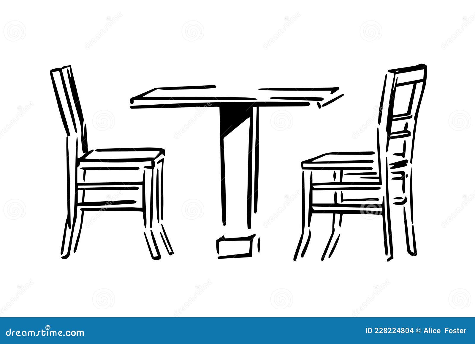 Furniture Set, Two Chairs and Table. Vector Hand Drawn Illustration ...