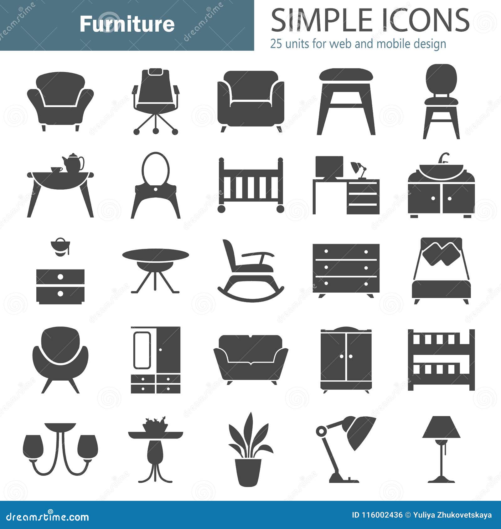 Furniture Simple Design Icons Set for Web and Mobile Design Stock ...