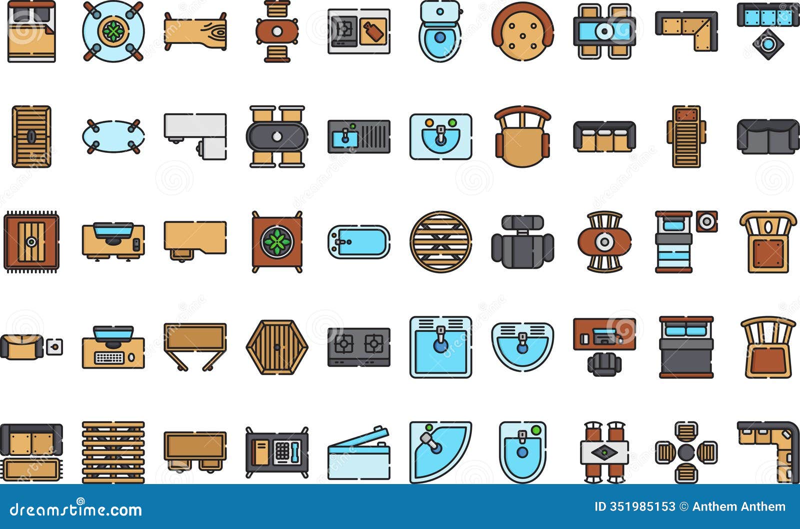 Furniture Top View Icons High-Quality Vector Icons Collection with ...