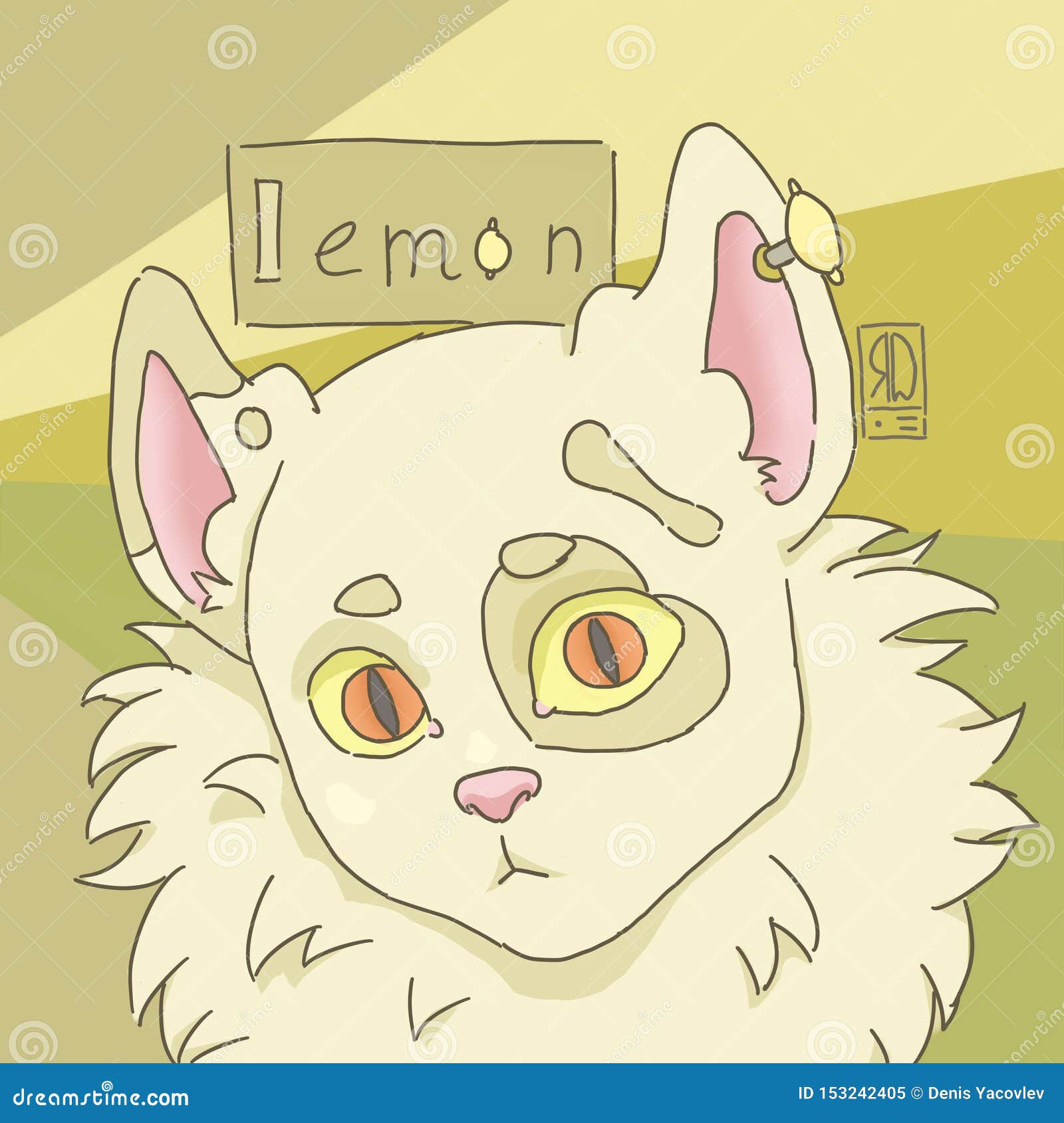 Furry Cat Lemon Digital Artwork Portrait Stock Illustration ...