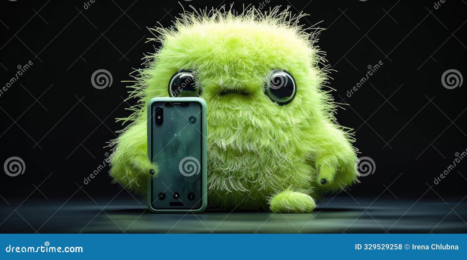 Furry Creature with Large Eyes Holding a Phone Stock Illustration ...