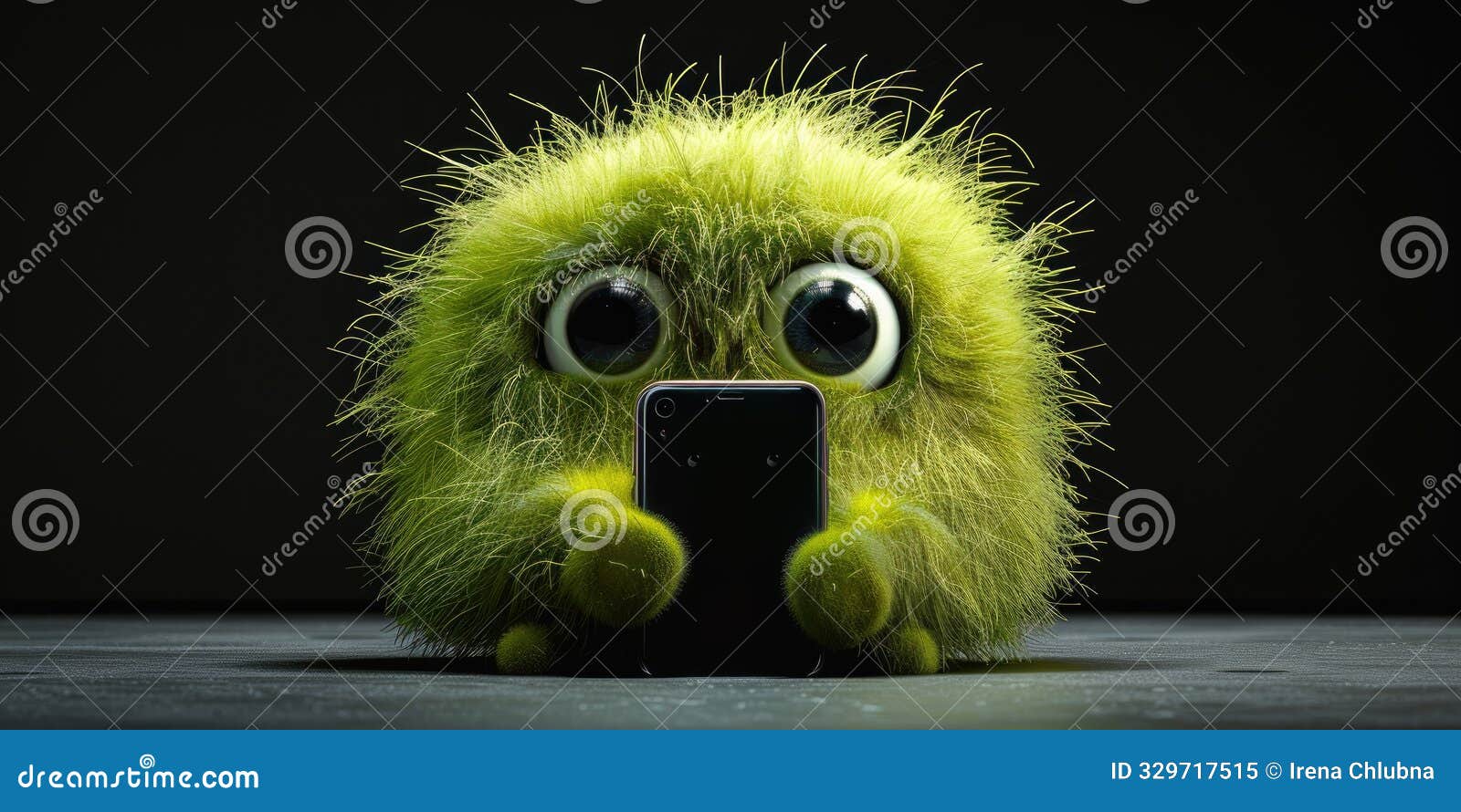 Furry Creature with Large Eyes Holding a Phone Stock Illustration ...