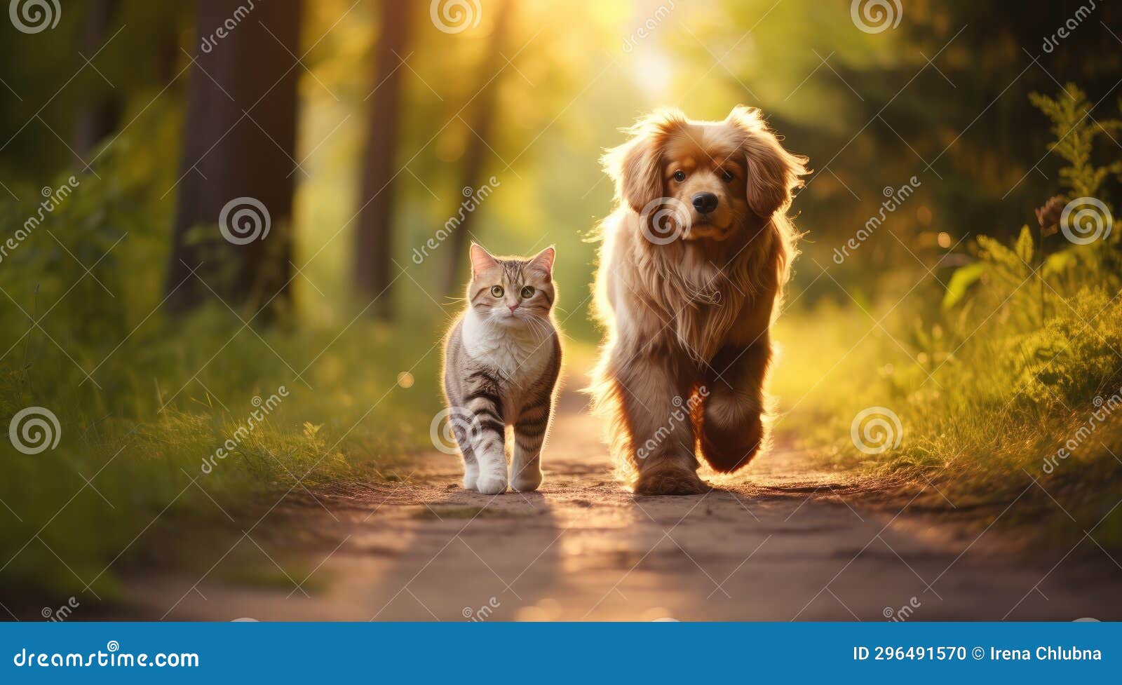 Furry Friends Cat and Dog Walking. Generative AI Stock Illustration ...