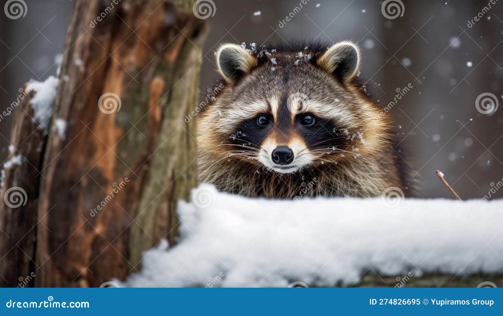 Furry Red Fox Sits by Tree, Snowing Generated by AI Stock Illustration ...