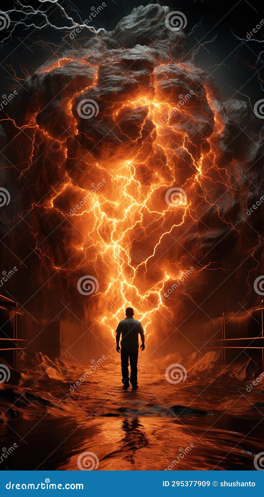 Fury of Lightening and Fire on a Fantasy Battlefield Stock Image ...