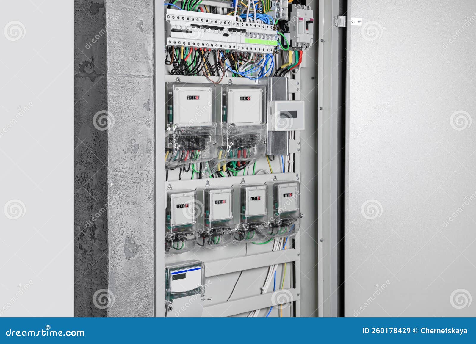 Fuse Box with Many Electric Meters and Wires Stock Image - Image of ...