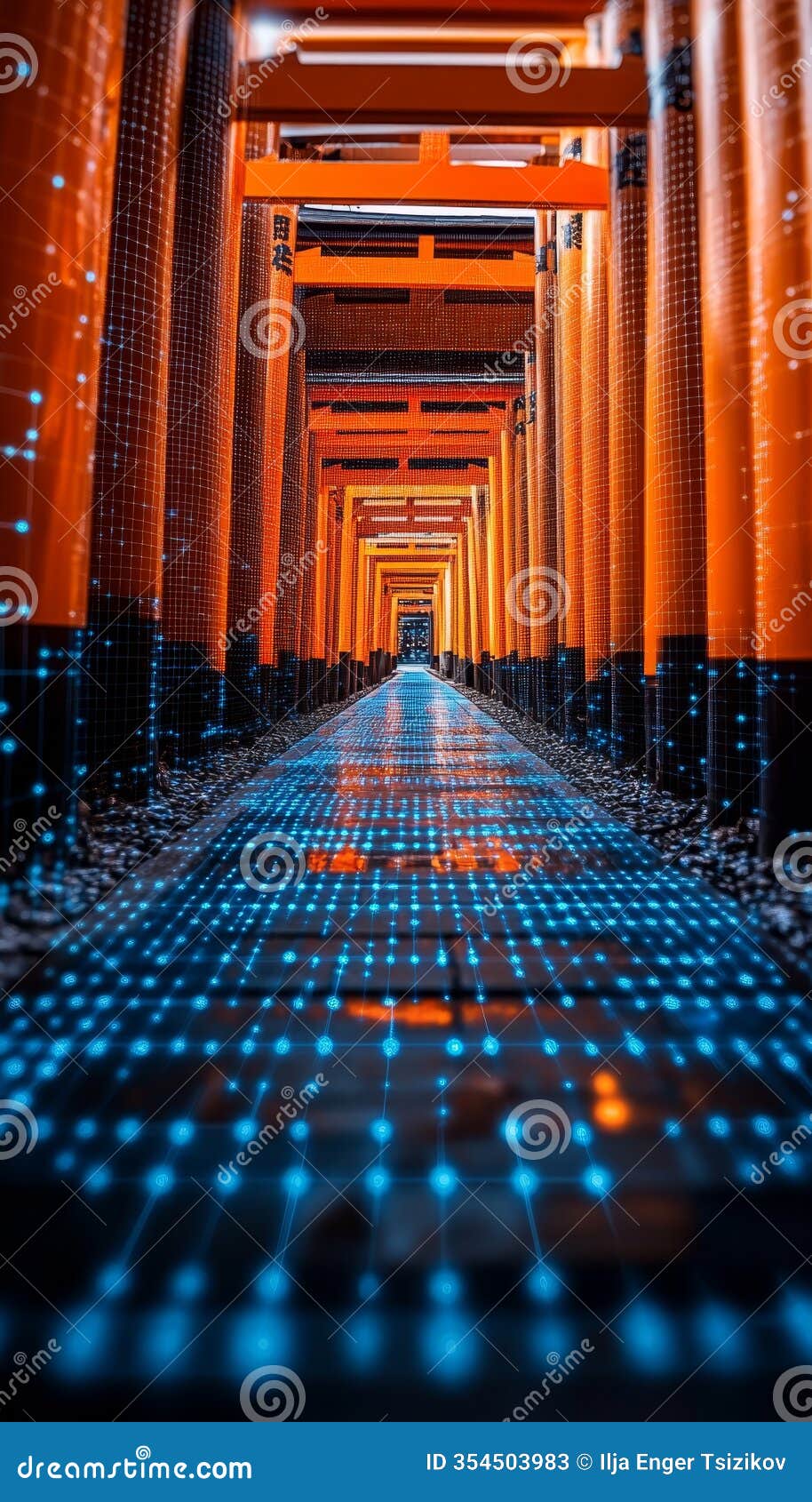 Fushimi Inari Shrine In Kyoto, Japan As A Neon Glowing Outline In ...