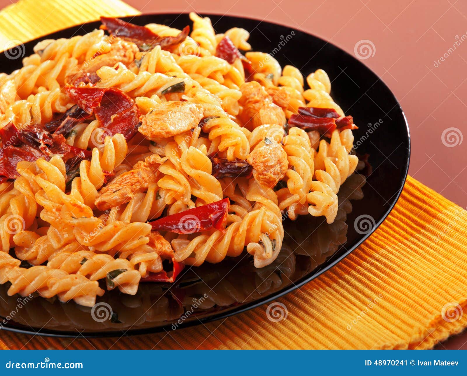Fusilli with Chicken and Dried Tomatoes Stock Image - Image of chicken ...