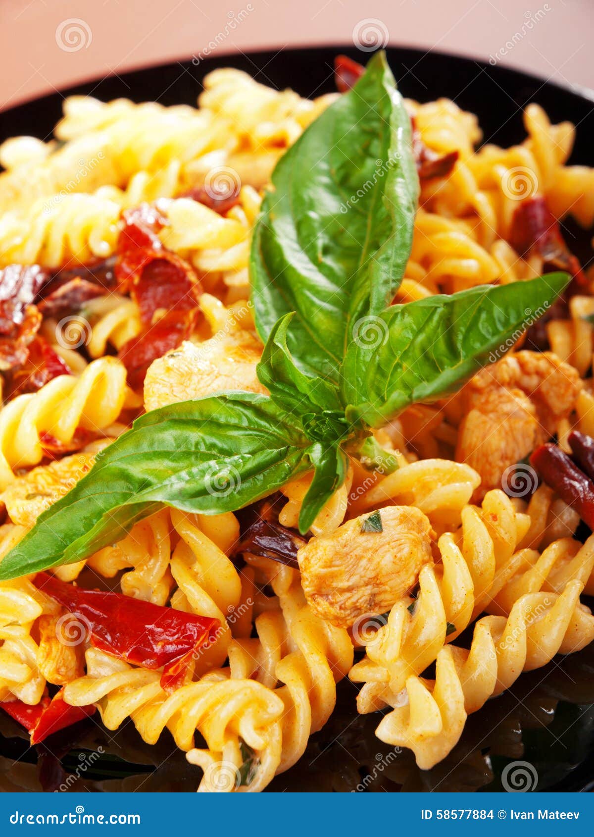 Fusilli with Chicken and Dried Tomatoes Stock Photo - Image of cuisine ...