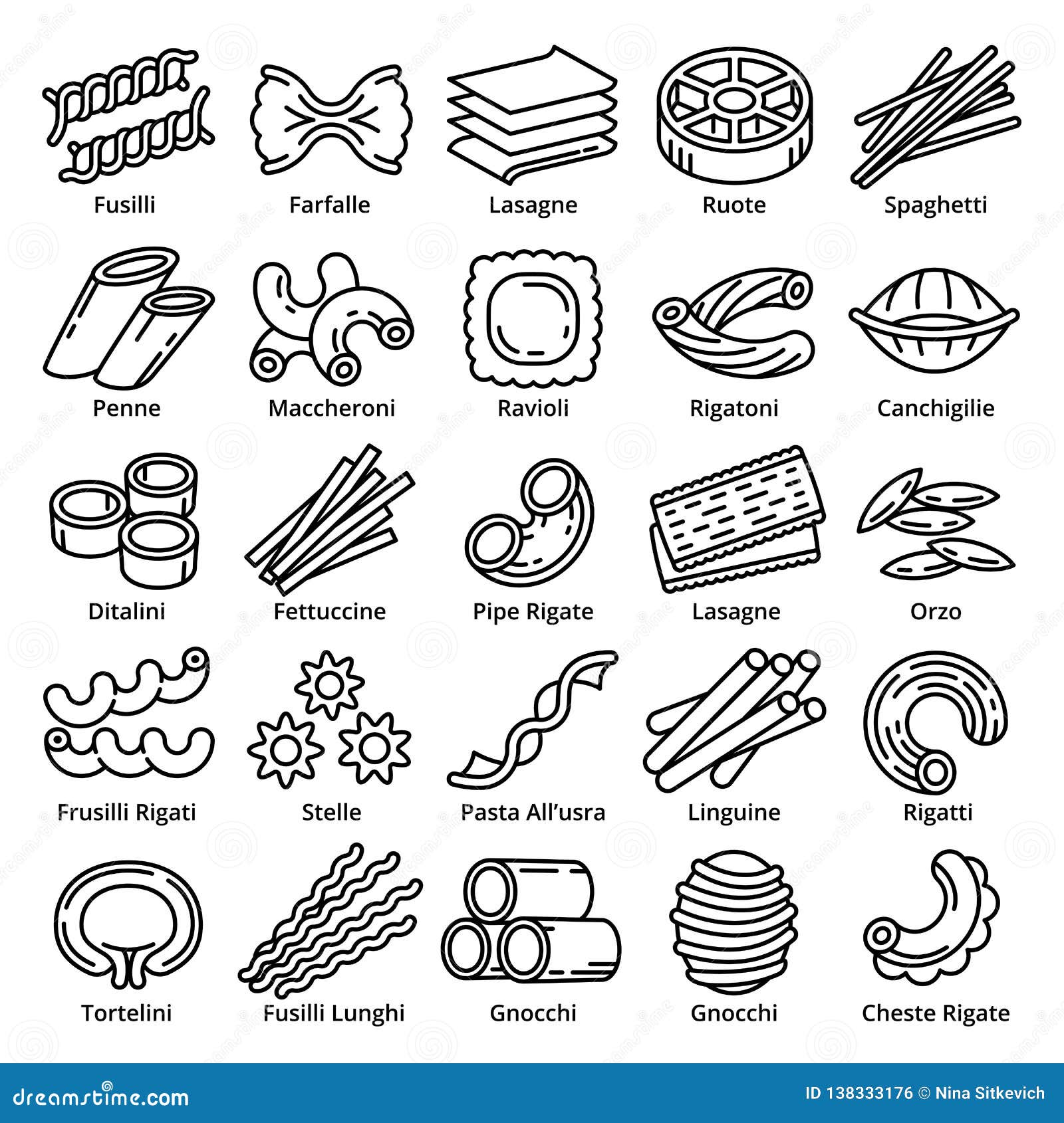Fusilli Icons Set, Outline Style Stock Vector - Illustration of culture ...