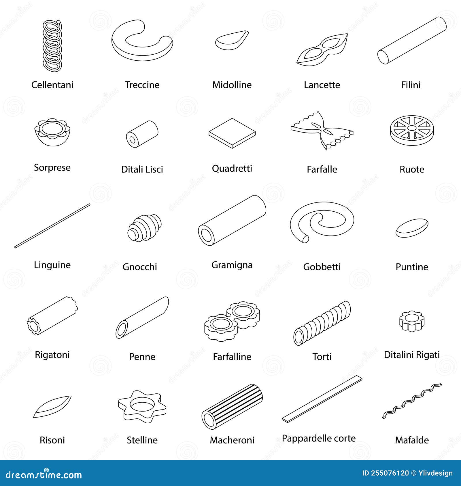 Fusilli Pasta Icons Set Vector Outline Stock Vector - Illustration of ...