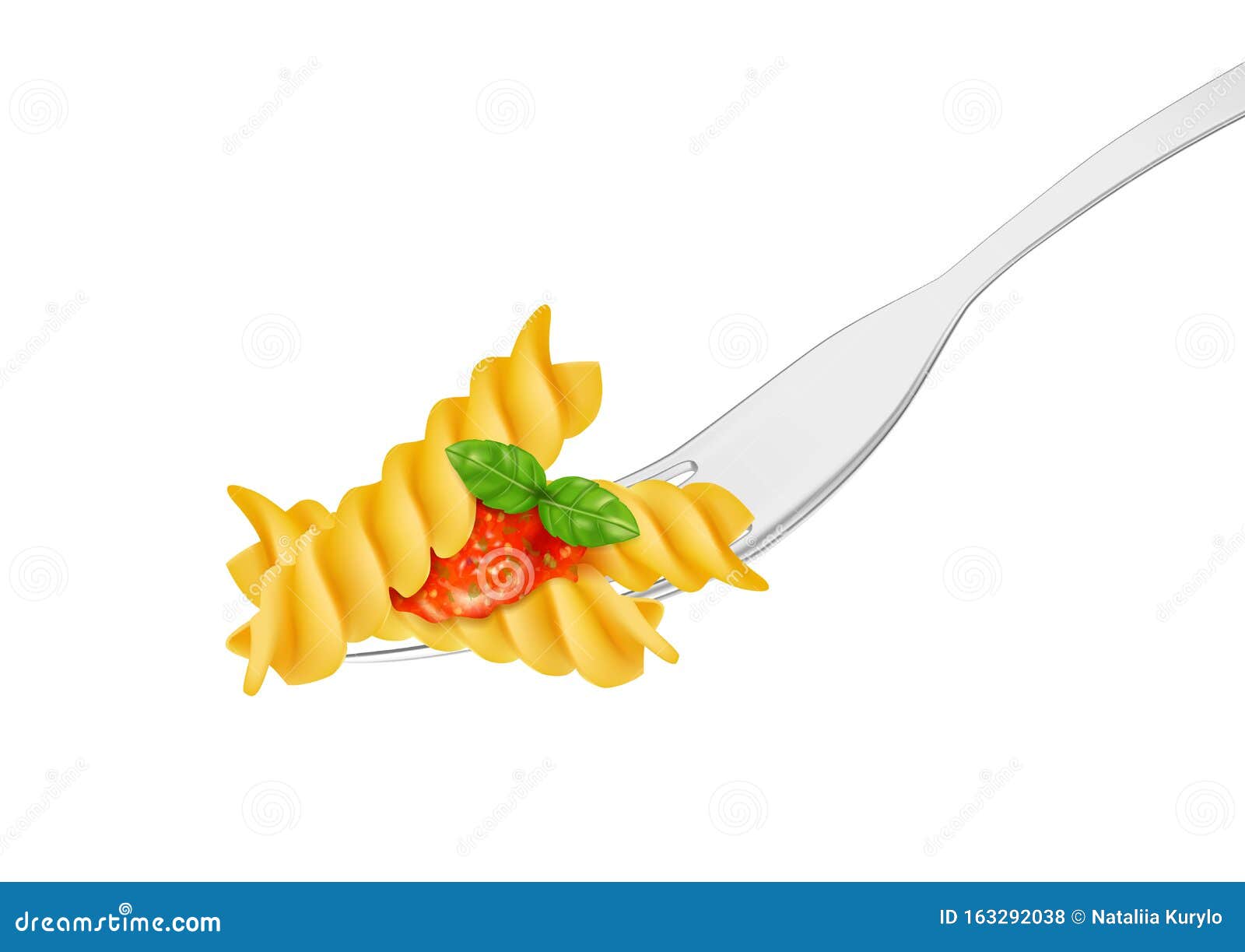 Fusilli, Rotini on a Fork with Basil and Sauce, for Advertising and ...