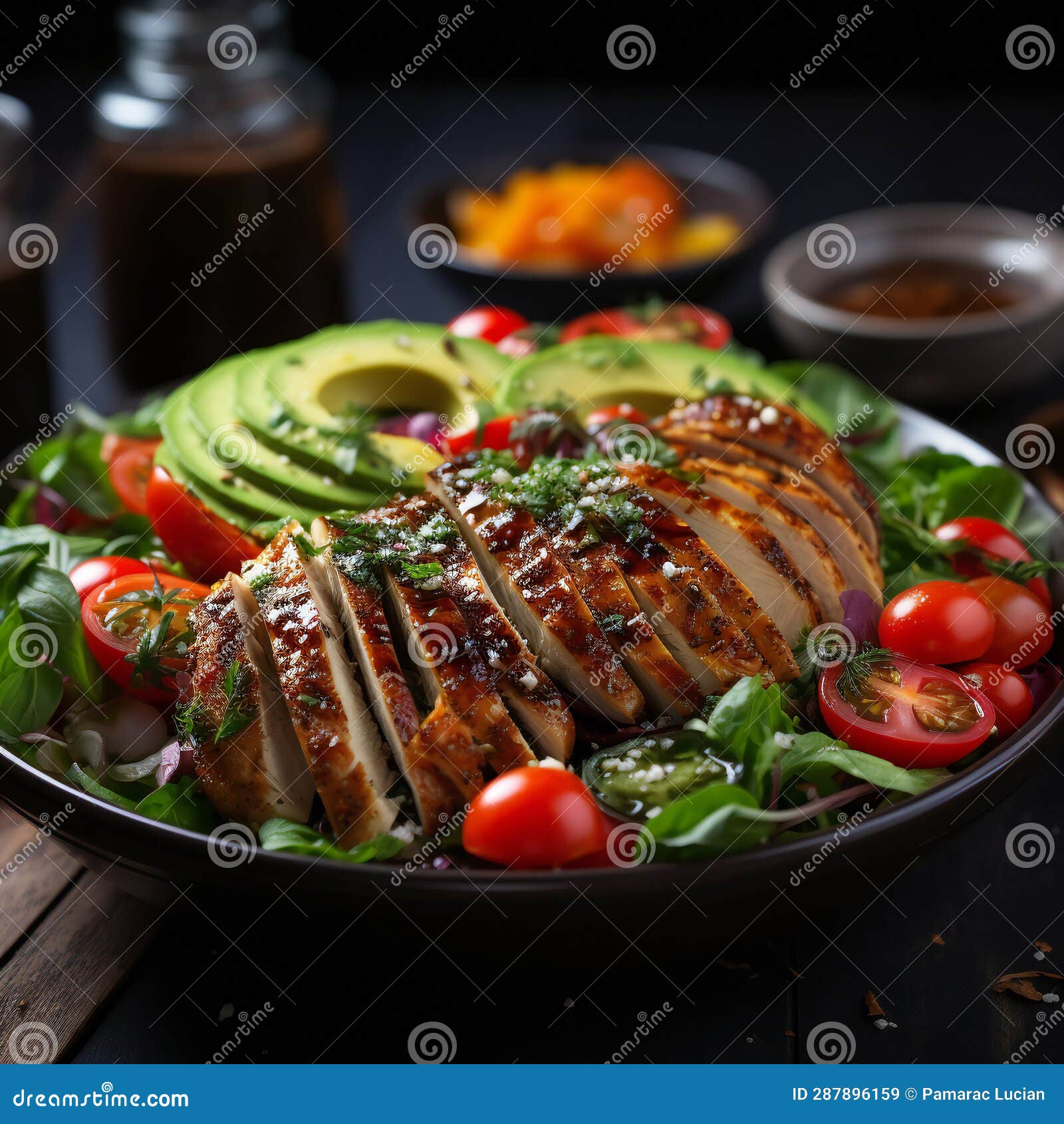 Fusilli Salad with Grilled Chicken, Black Olives and Avocado Stock ...