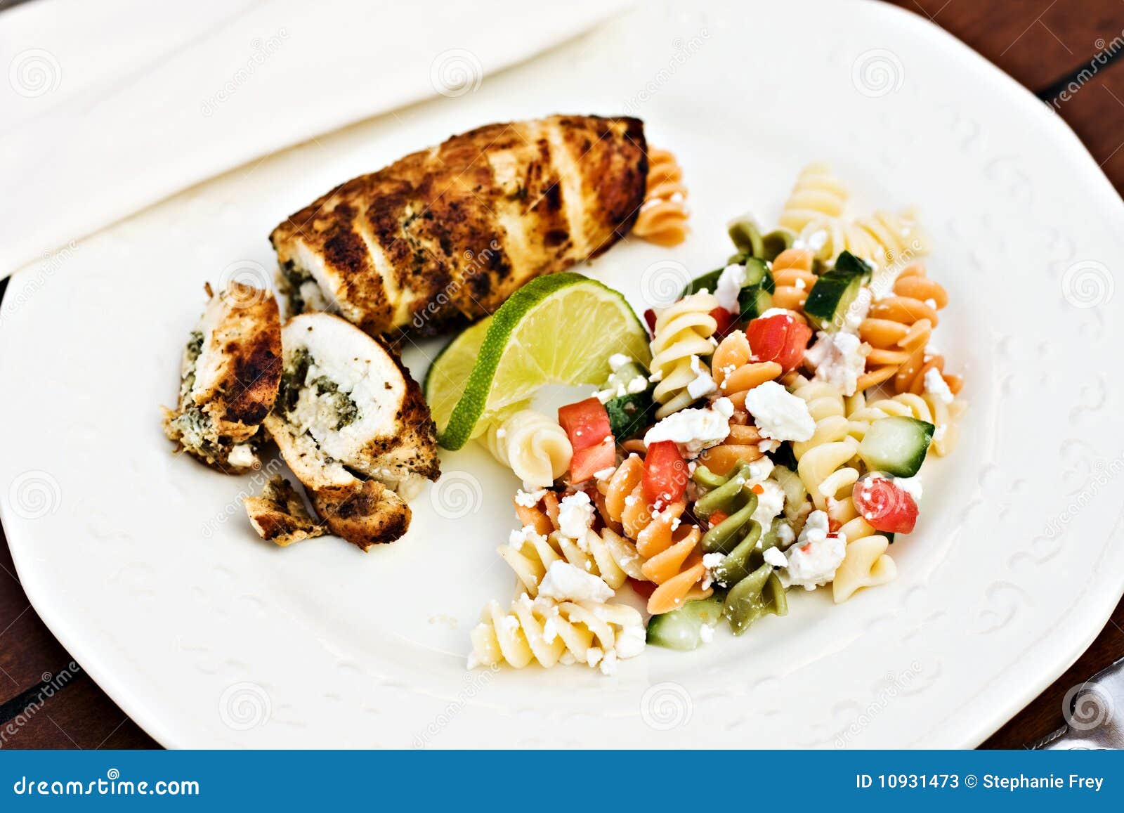 Fusilli Salad Served with Chicken Roulade Stock Image - Image of dinner ...