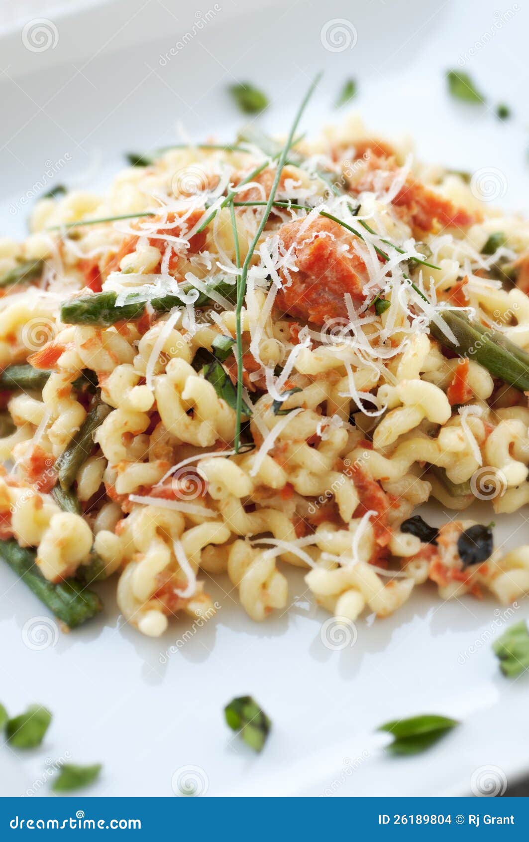 Fusilli with Salmon stock photo. Image of closeup, chives - 26189804