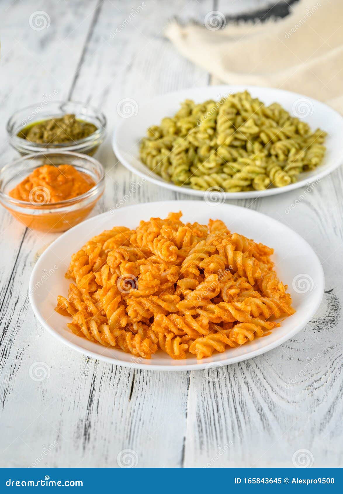 Fusilli with Traditional and Tomato Pesto Stock Image - Image of ...
