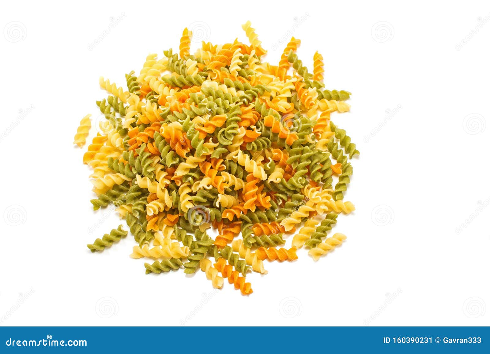 Fusilli Tricolore Raw Dry Pasta Pile Isolated on White Stock Image ...