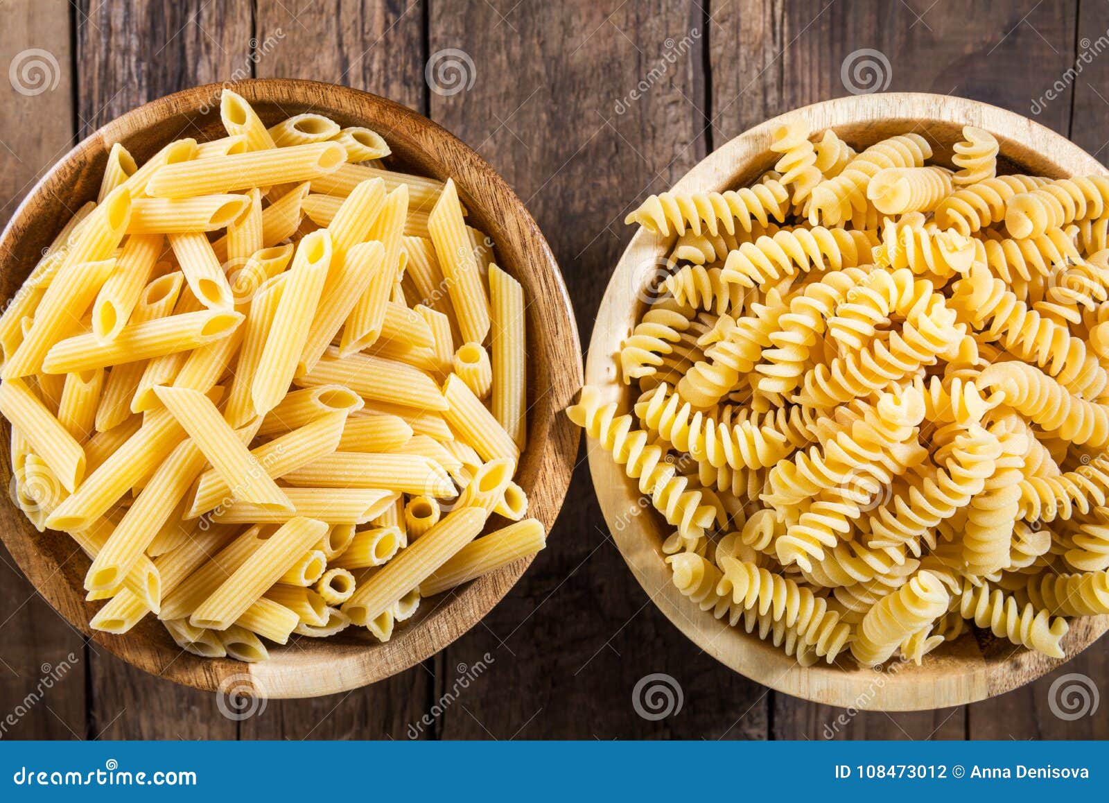 Fusilli Und Penne Rigate Als Rohe Teigwaren Stockfoto - Bild von gruppe ...
