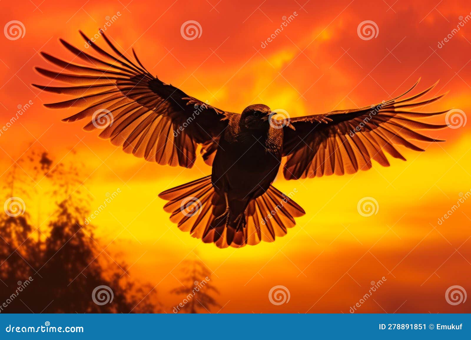 Fusion of Art Silhouette Bird on Orange Sky Background Generative Ai ...