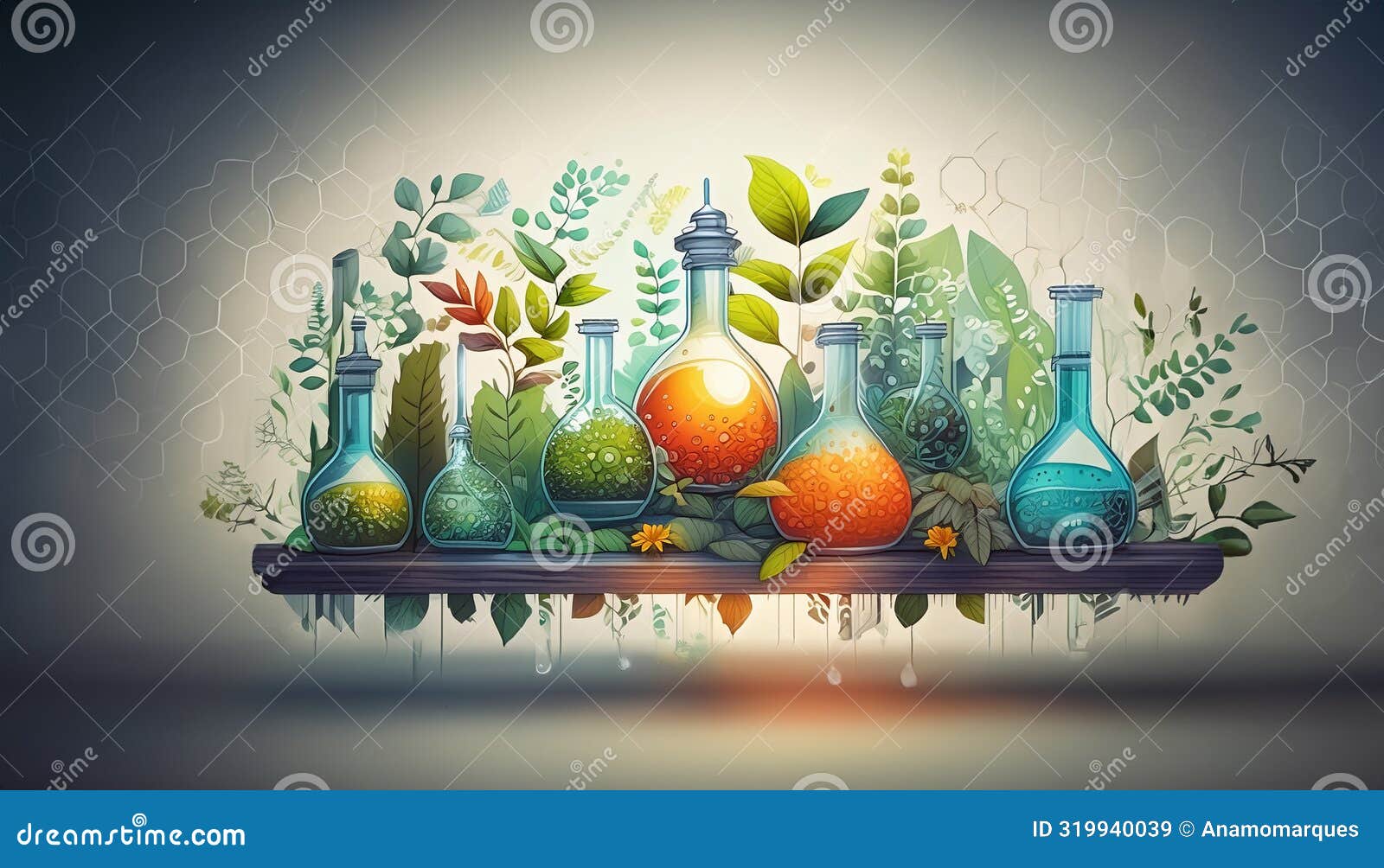 A Fusion of Flora and Lab Elements in Art. Generative AI Stock ...