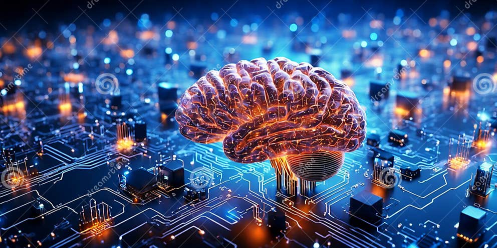 Fusion of Intellect: Biological and Technological Stock Illustration ...