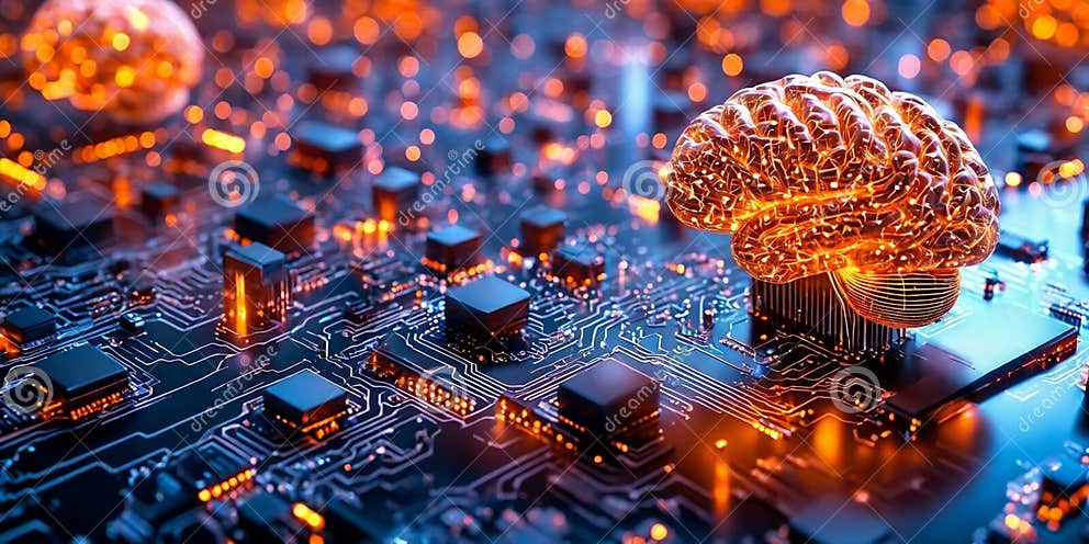 Fusion of Intellect: Biological and Technological Stock Illustration ...