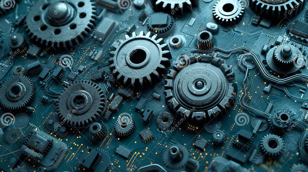 A Fusion of Mechanical Gears and Digital Circuitry, Symbolizing the ...