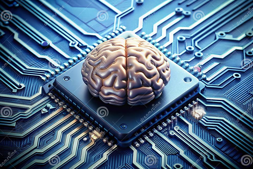Fusion of Mind and Machine: Brain Meets Computer Chip Stock ...