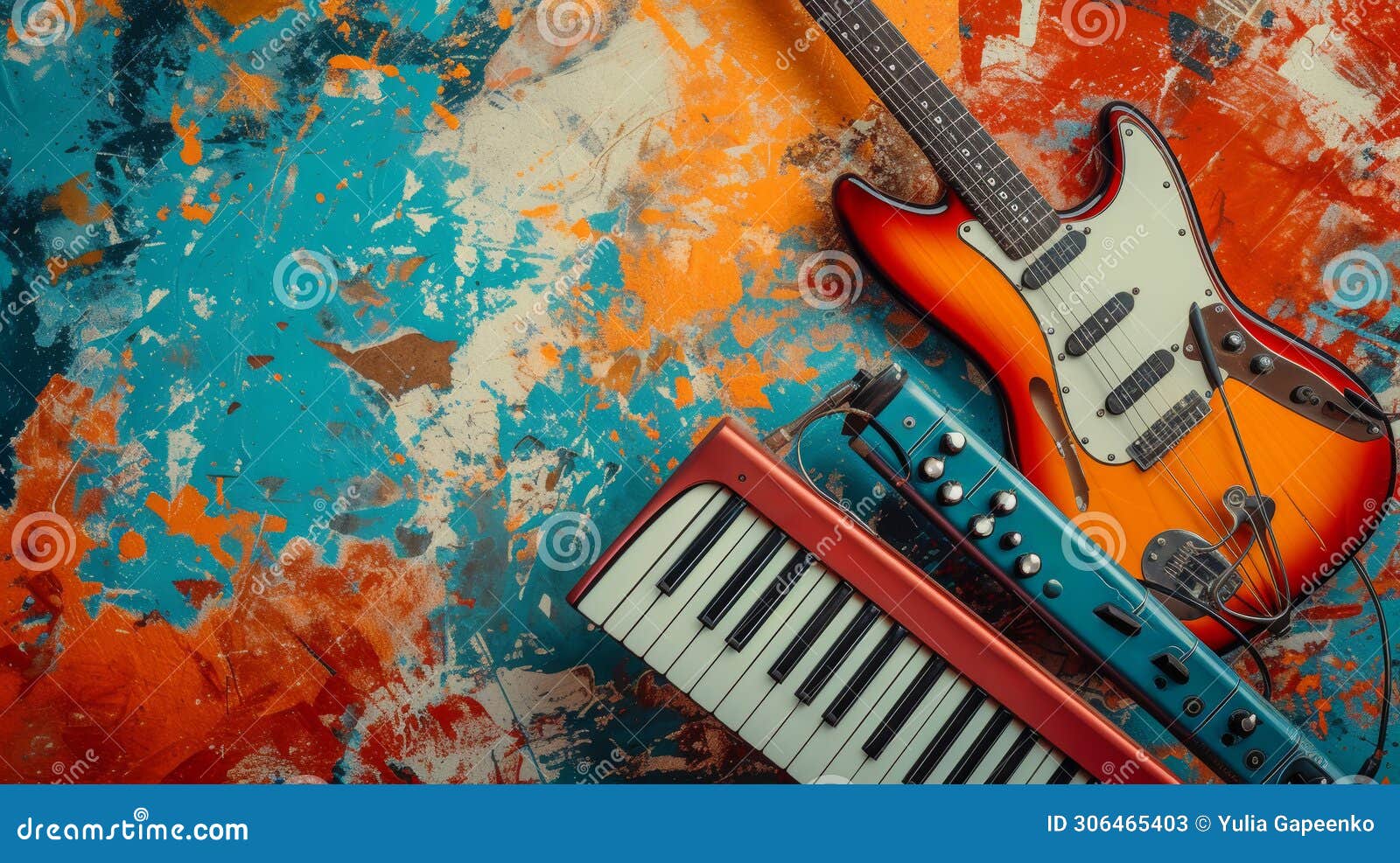 A Fusion of Musical Instruments and Funky Patterns in a Vibrant, Retro ...