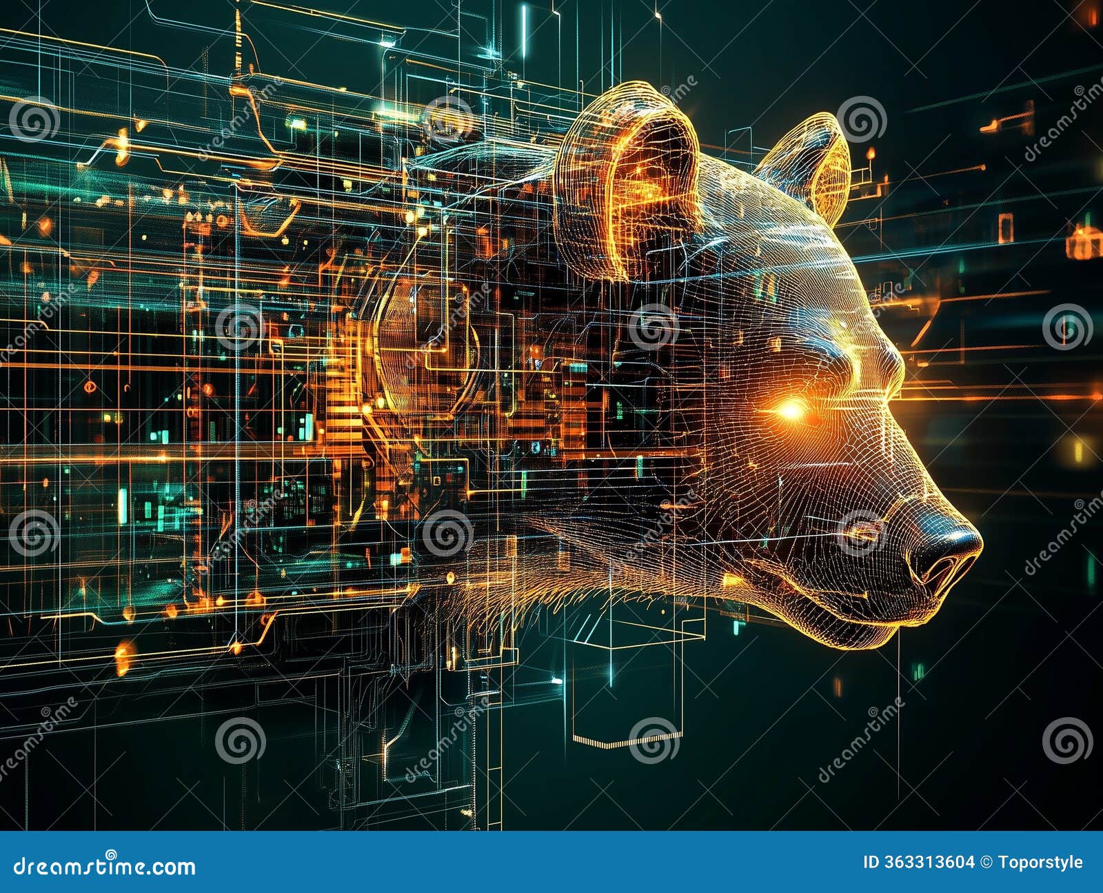 Fusion of Nature and Technology Creates a Futuristic Image of Bear ...