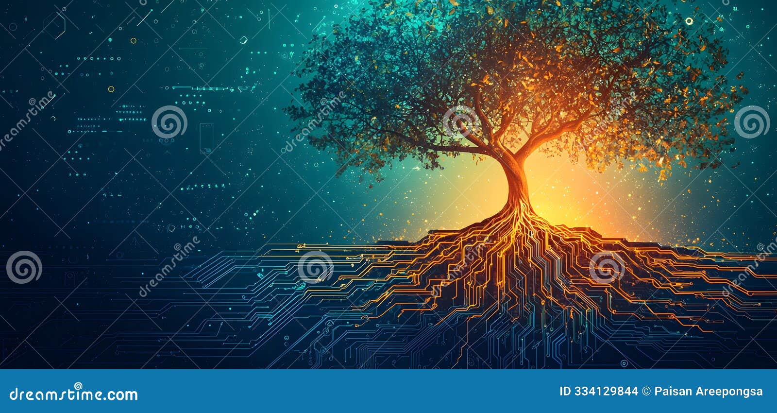 The Fusion of Nature and Technology: a Majestic Tree Rooted in Digital ...