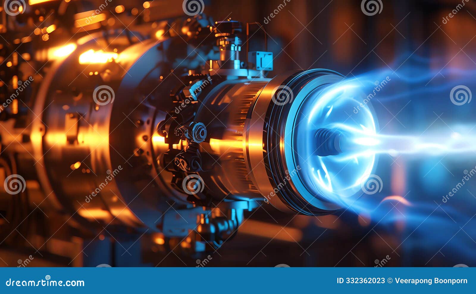 Fusion Powered Space Rocket Engine, Blue Flame is Bursting Out Form the ...