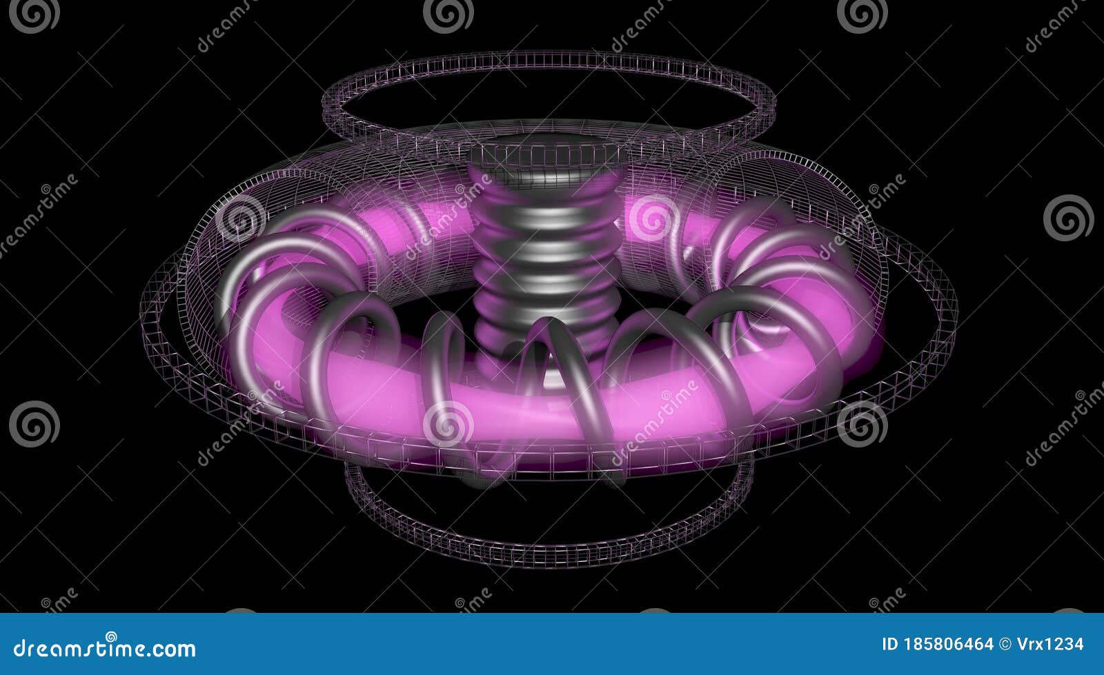 Fusion Reactor Tokamak Style. Outer Shell , Rings, Glowing Plasma . 3d ...