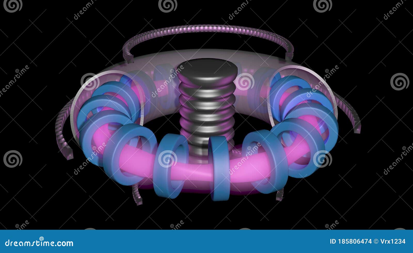 Fusion Reactor Tokamak Style. Outer Shell , Rings, Glowing Plasma ...