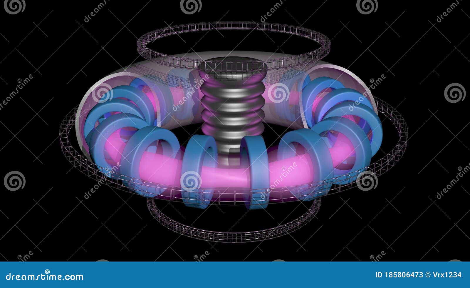 Fusion Reactor Tokamak Style. Outer Shell , Rings, Glowing Plasma . 3d ...