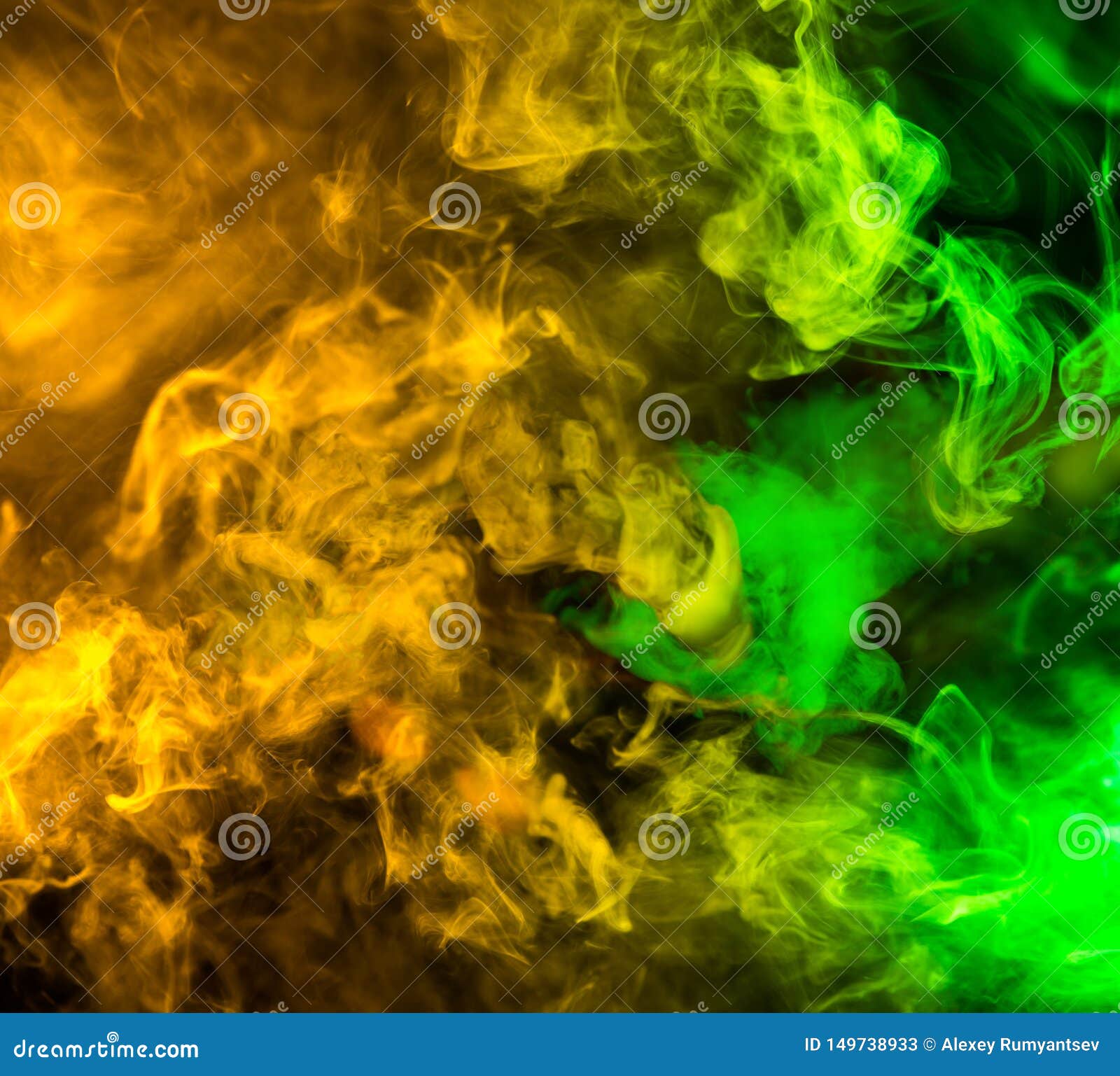 Fusion of Yellow and Green Smoke Stock Image - Image of energy, fire ...