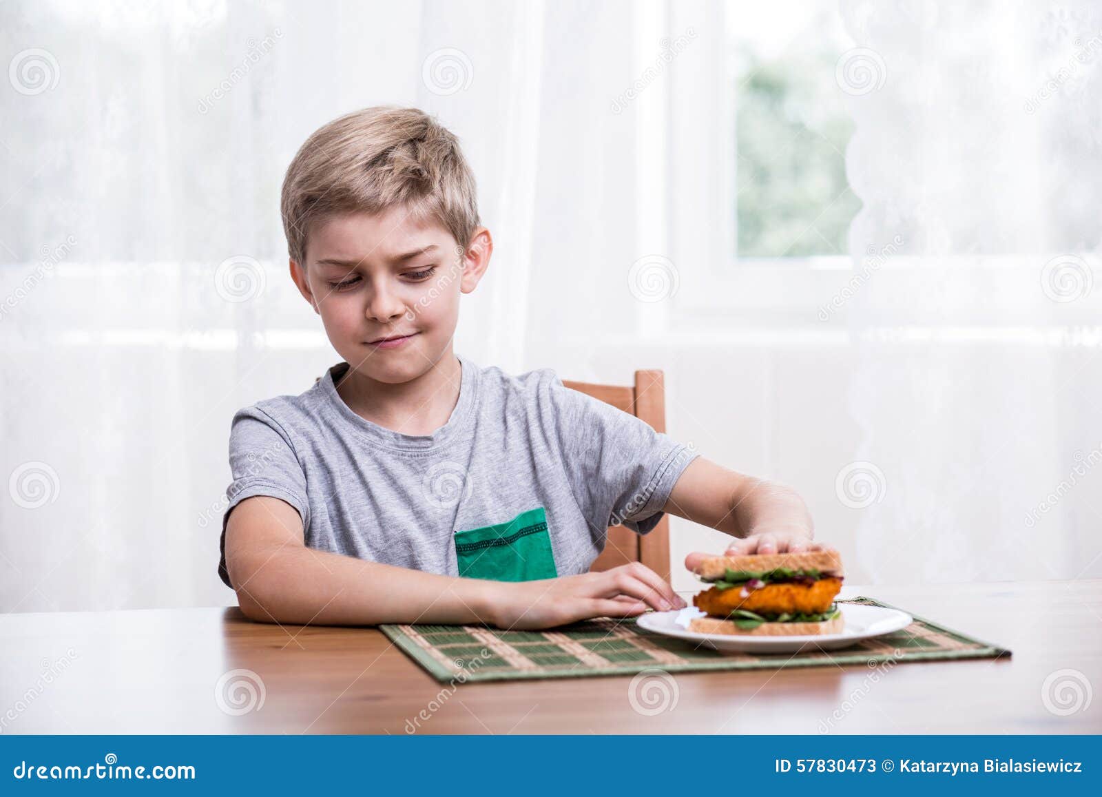 Fussy Kid with Chicken Sandwich Stock Image - Image of food, dinner ...