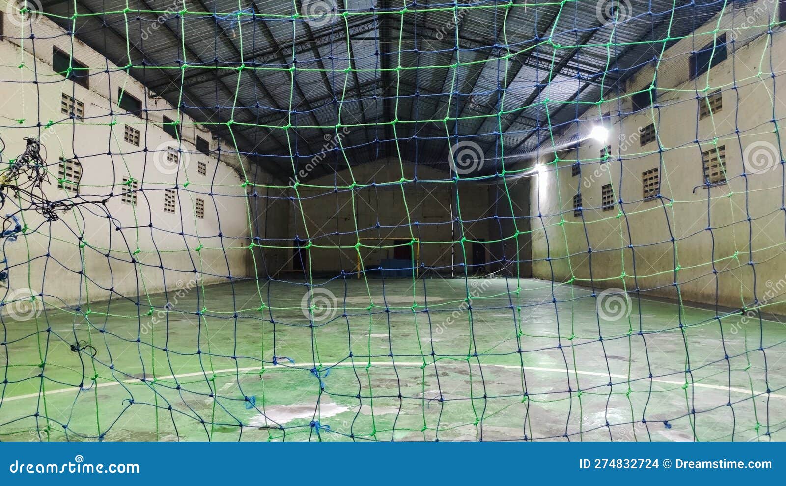 Futsal Field Seen from Behind the Net with Lighting Stock Photo - Image ...