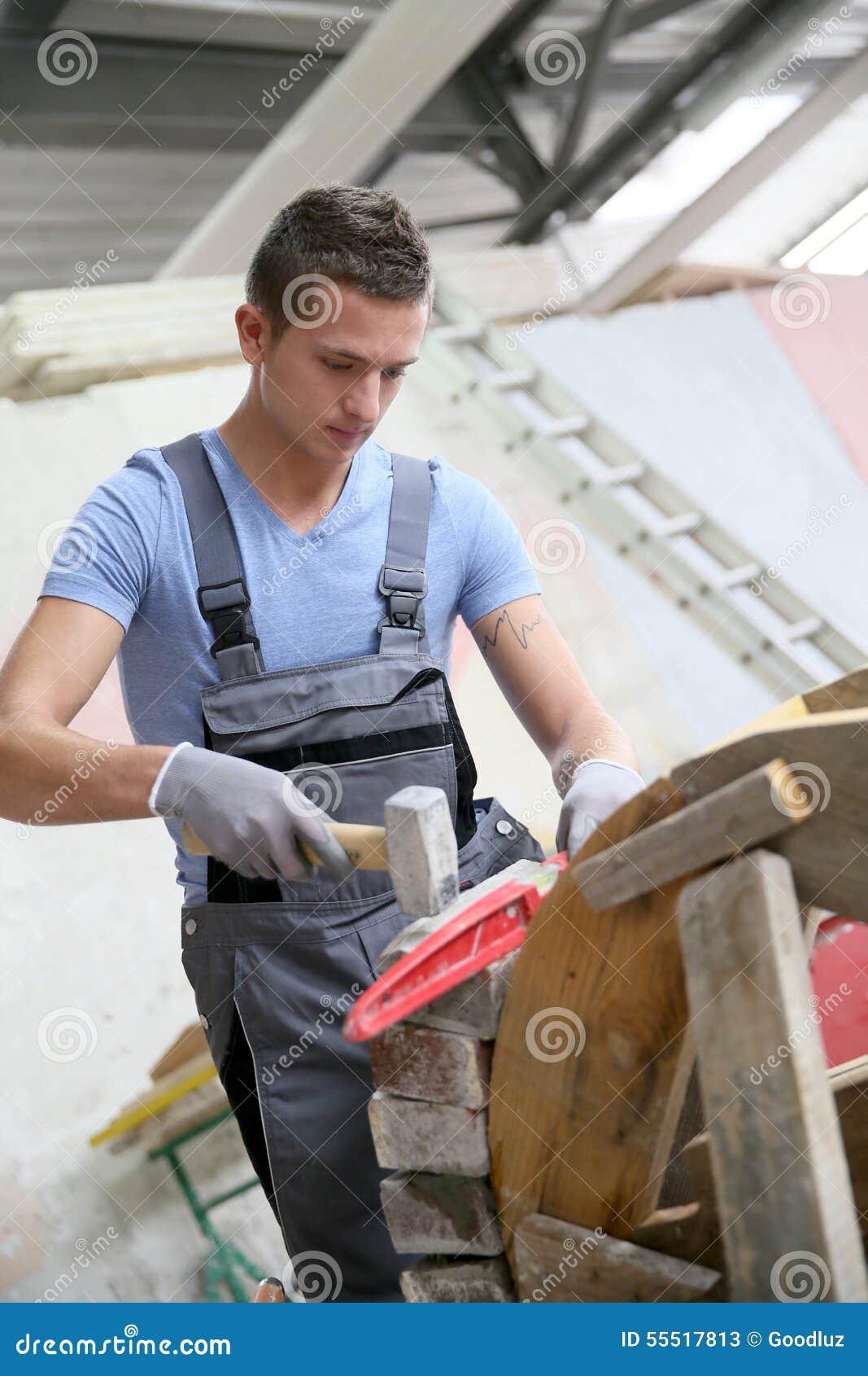 Futur Mason Working on Bricks Stock Image - Image of craftsman ...