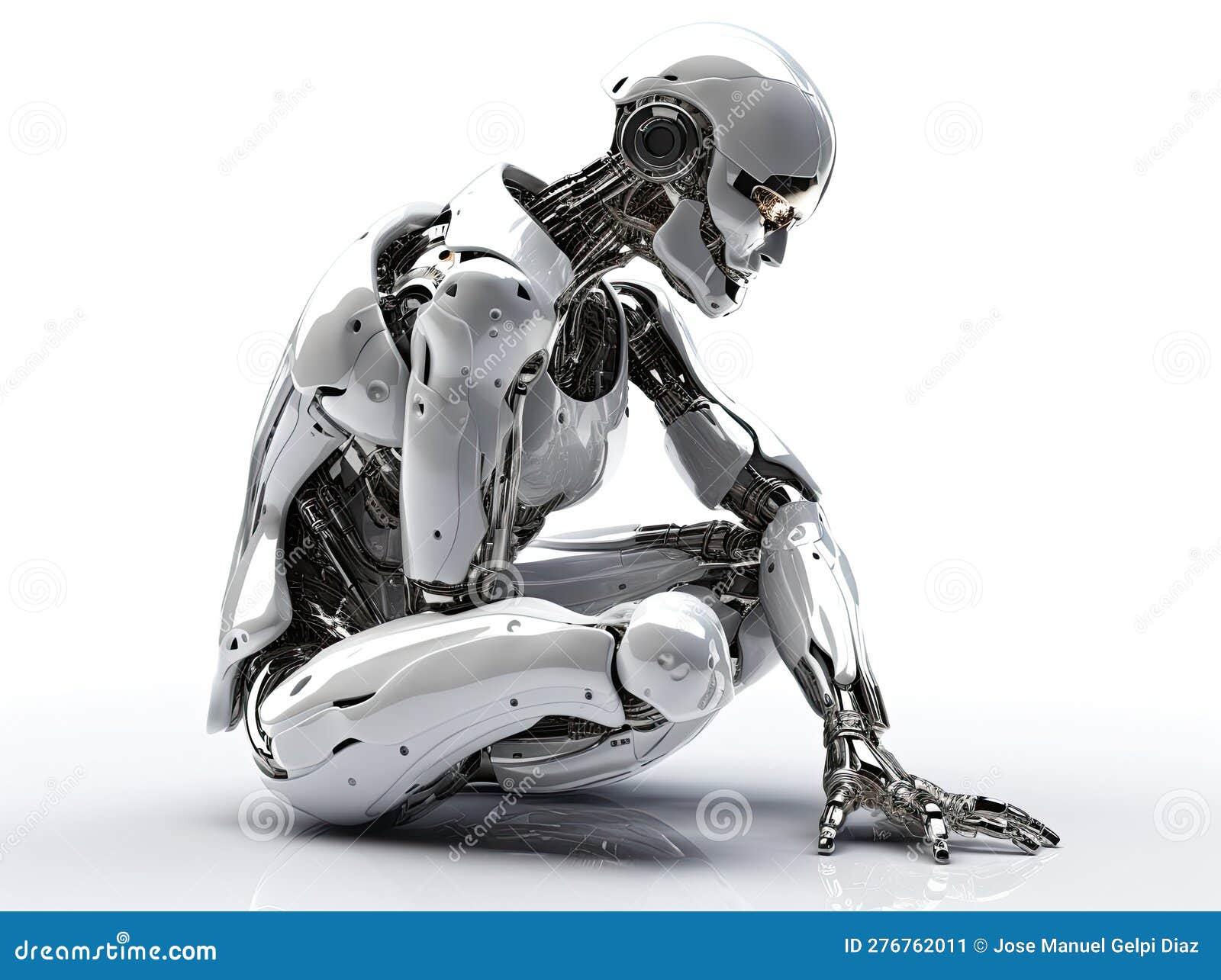 The Future is Already Here. Portrait of Humanized Robot Thinking ...