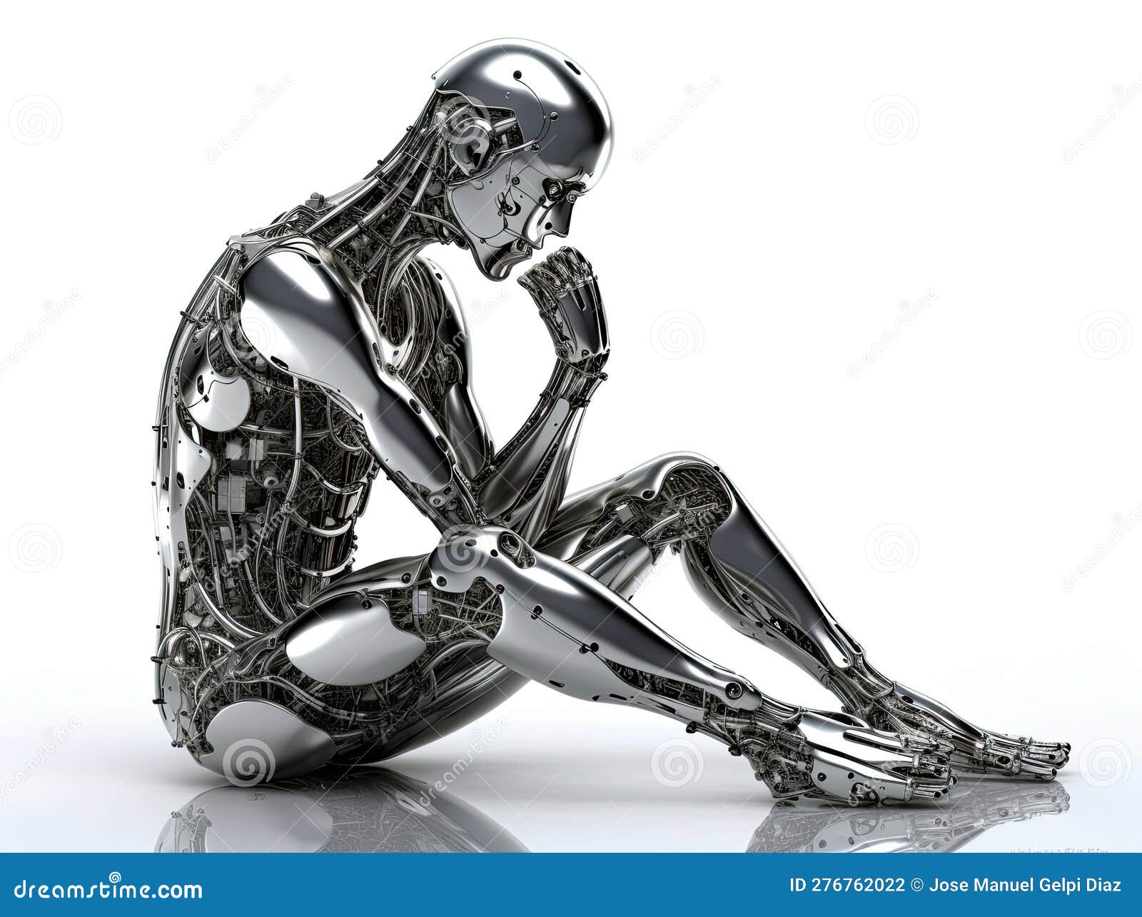 The Future is Already Here. Portrait of Humanized Robot Thinking ...