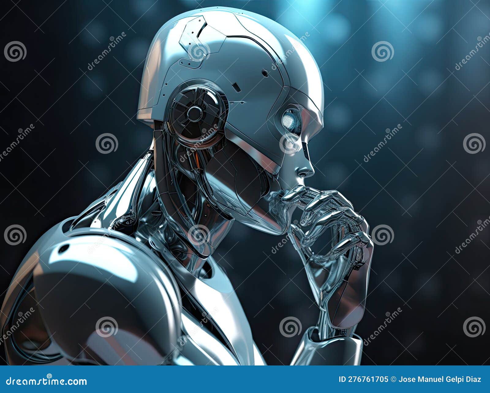 The Future is Already Here. Portrait of Humanized Robot Thinking ...