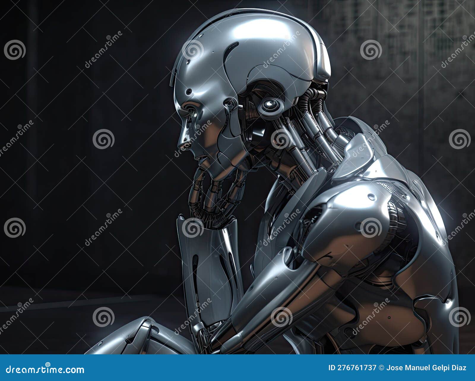 The Future is Already Here. Portrait of Humanized Robot Thinking ...