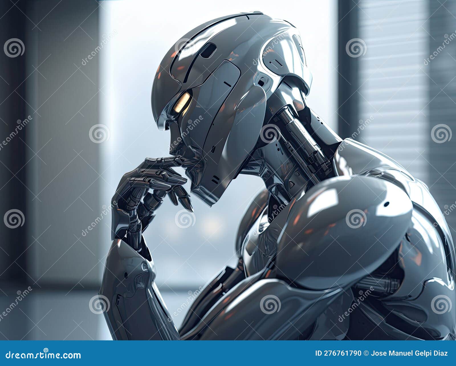 The Future is Already Here. Portrait of Humanized Robot Thinking ...