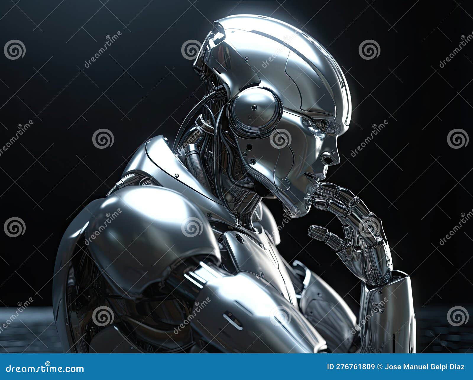The Future is Already Here. Portrait of Humanized Robot Thinking ...